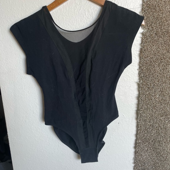 Tops | Black Body Suit W Deep V Mesh Detail | Poshmark